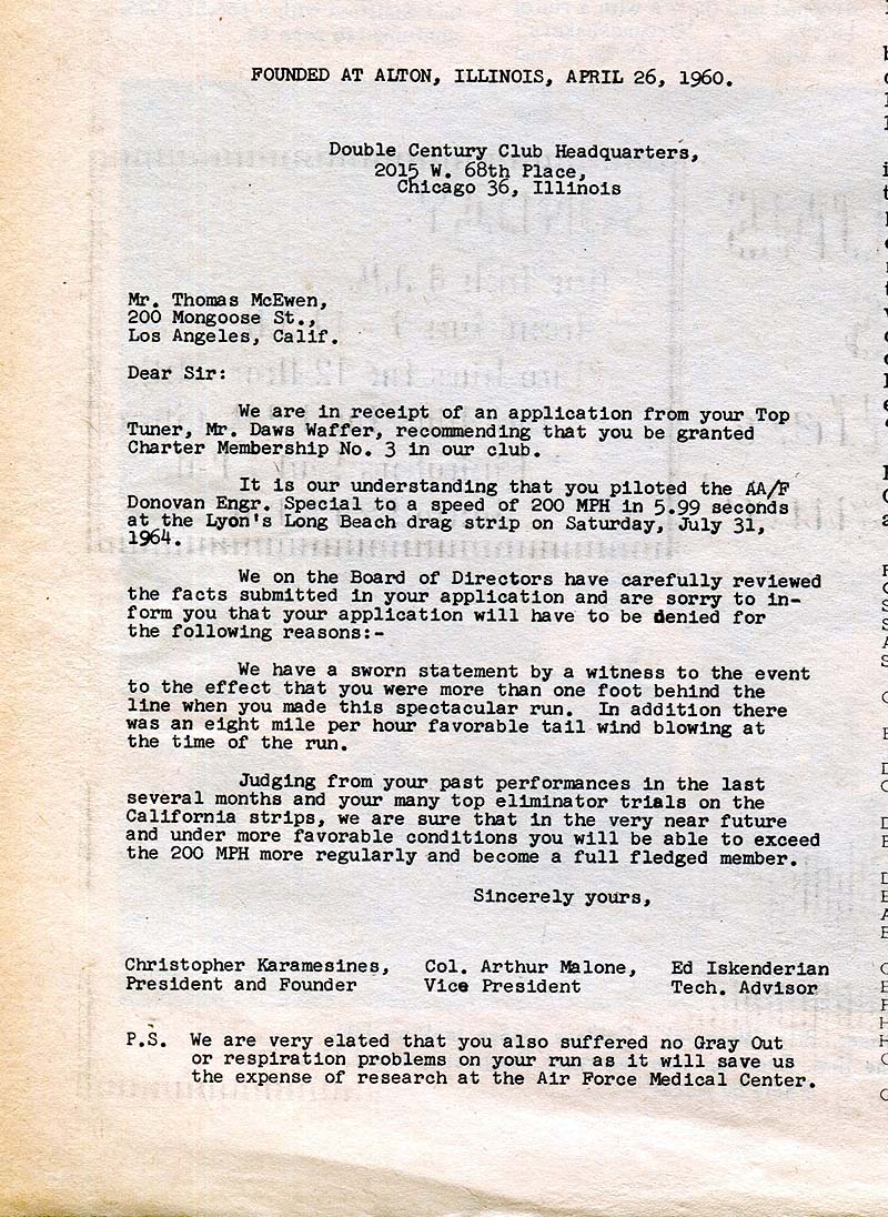 DRAG RAGS OF JULY-DEC. 1964: ZOOMIES PUSH THROUGH THE 200-MPH BARRIER ...